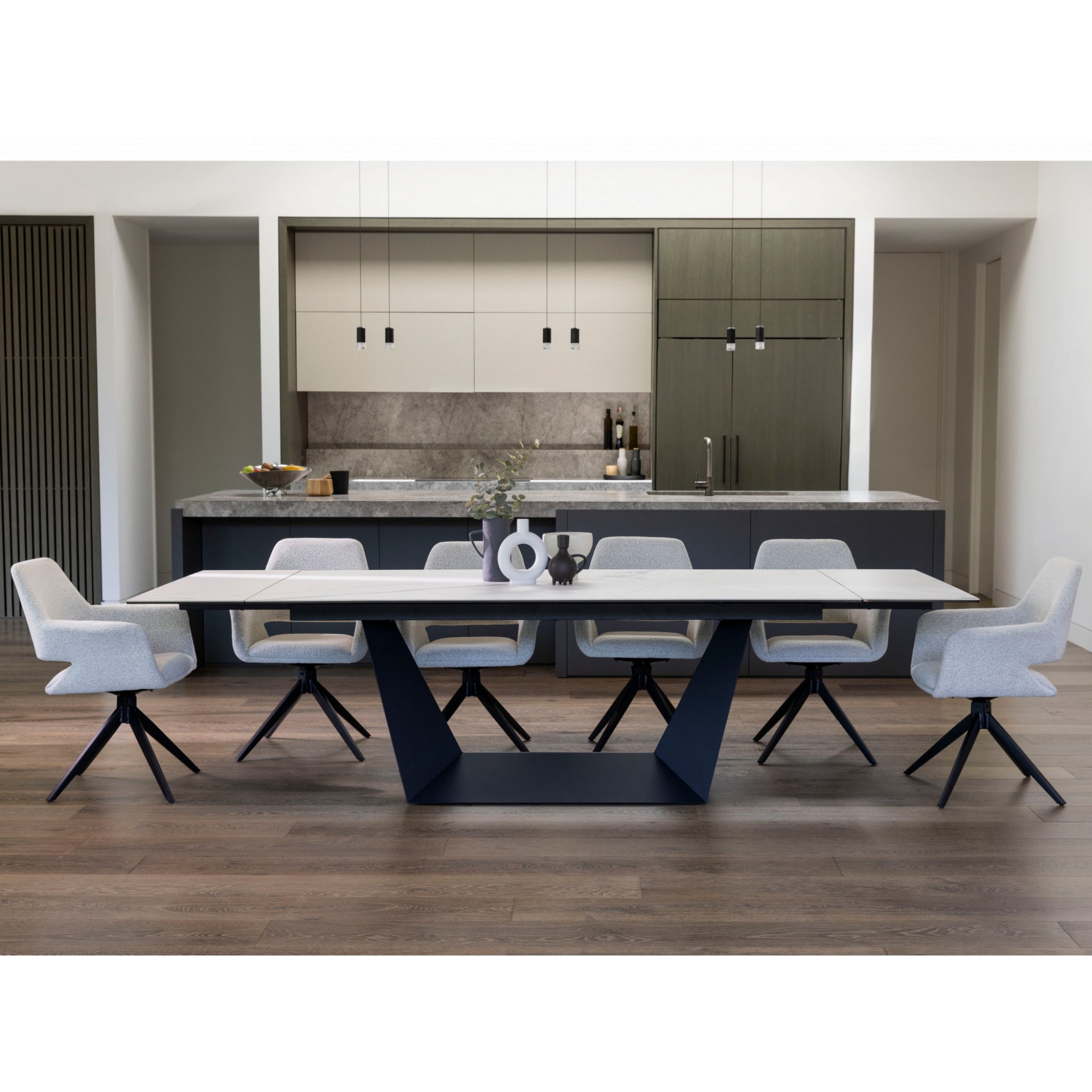 Symphony Dining Table 2100-2900 Extension Marmo Top: Matte Ceramic With Tempered Glass Frame ...