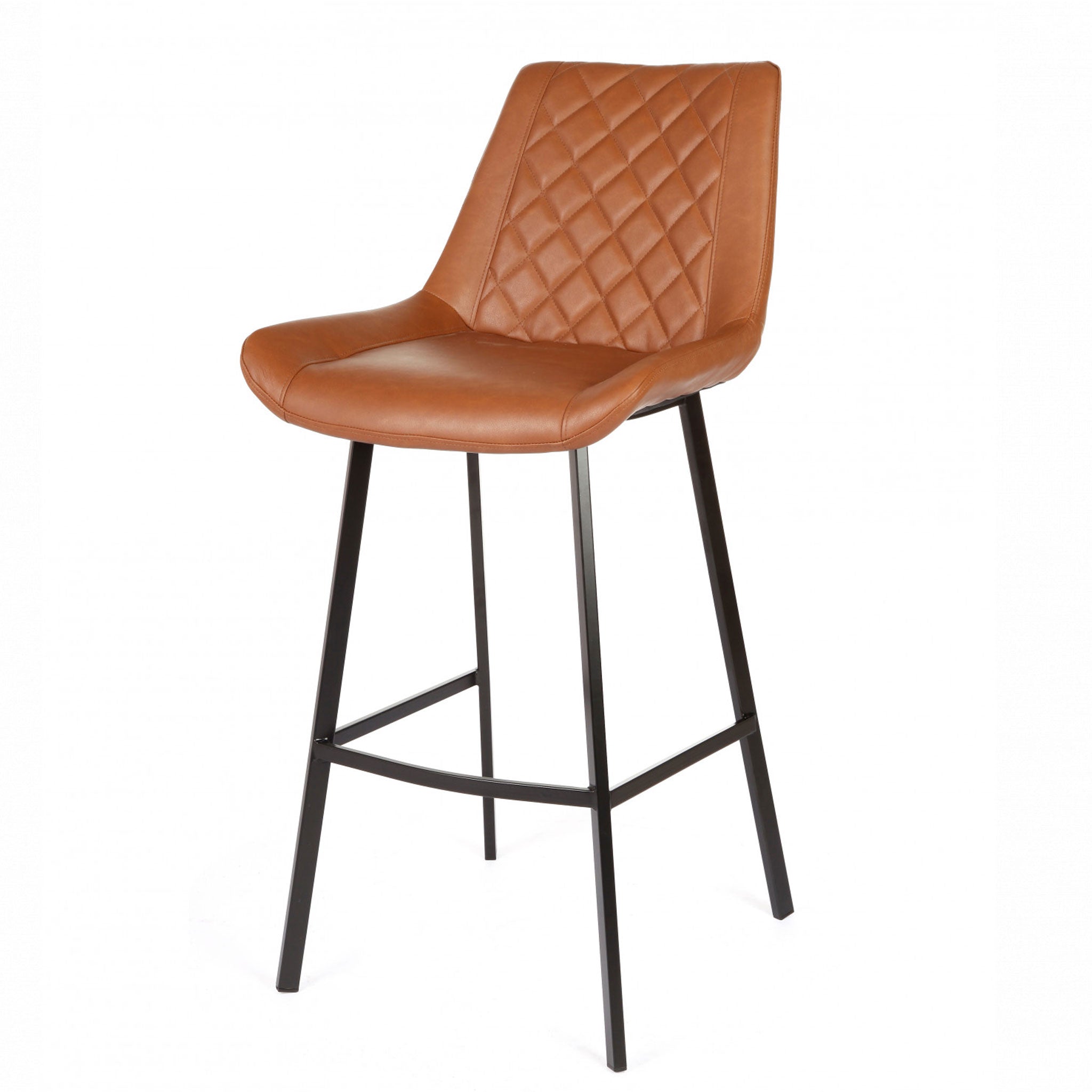 Flynn Bar Stool Antique Cognac Eco Leather Black Powder Coated Metal ...